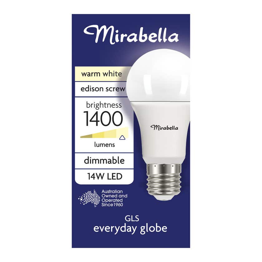 Mirabella LED GLS Dimmable Globe 14W ES Warm White Mirabella LED GLS Dimmable Globe 14W ES Warm White