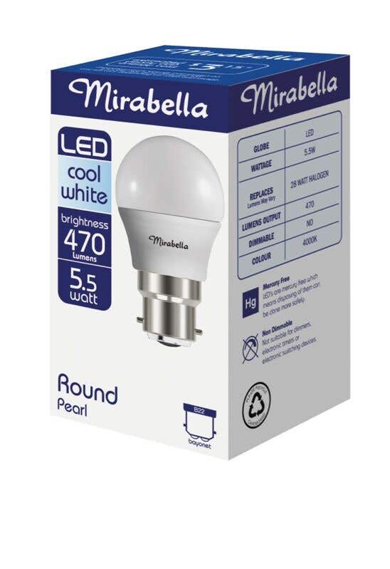 Mirabella LED Fancy Round Globe 5.5W BC Cool White | Mitre 10